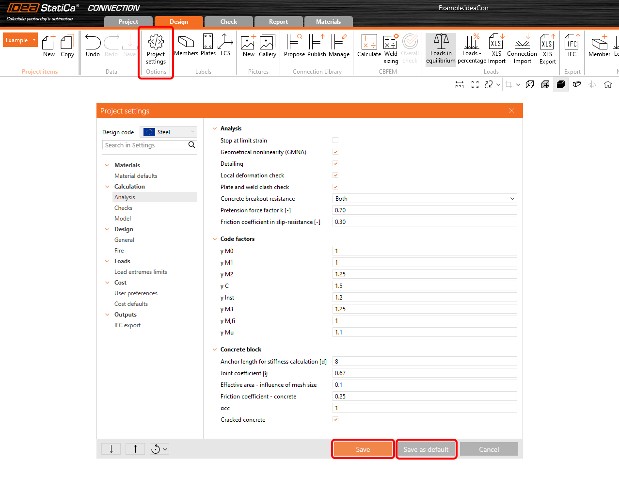 Project settings | IDEA StatiCa